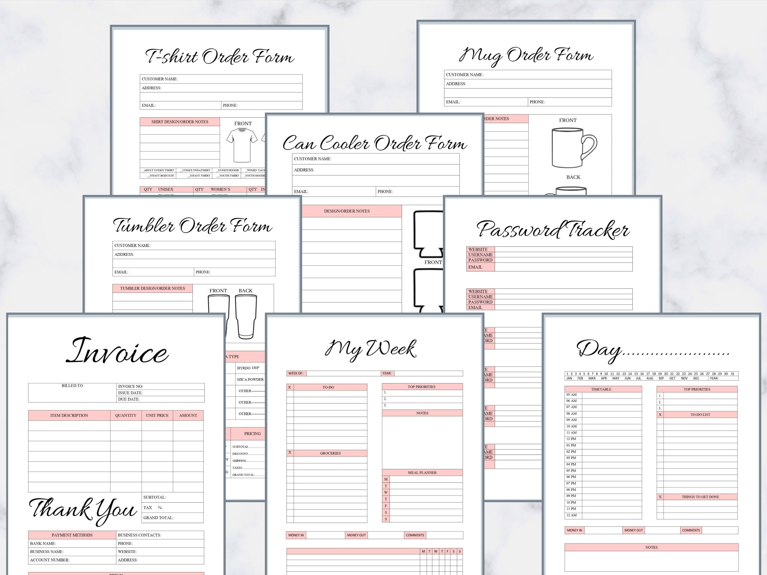 Small Business Essentials Planner Bundle Printable, Order Form, Income ...