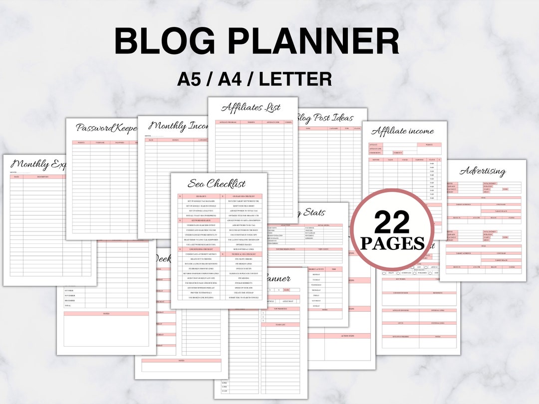 Printable Blog Planner PDF, Blogging Planner Pages, Printable Website ...