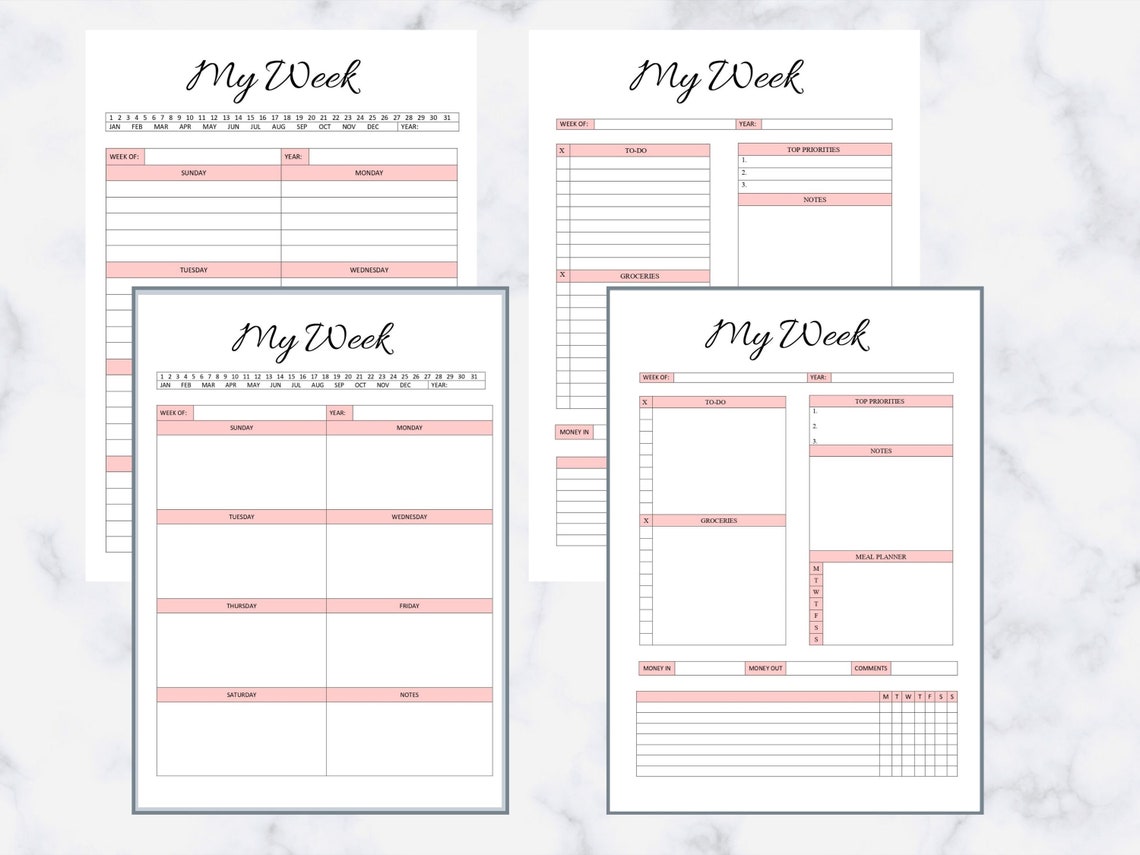 Week at a Glance Printable Weekly Planner Printable Week at a Glance ...