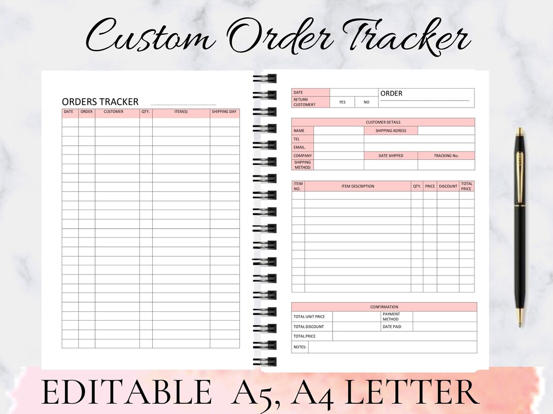 Custom Order Form, Order Tracker, Printable Order Form, Order Form ...