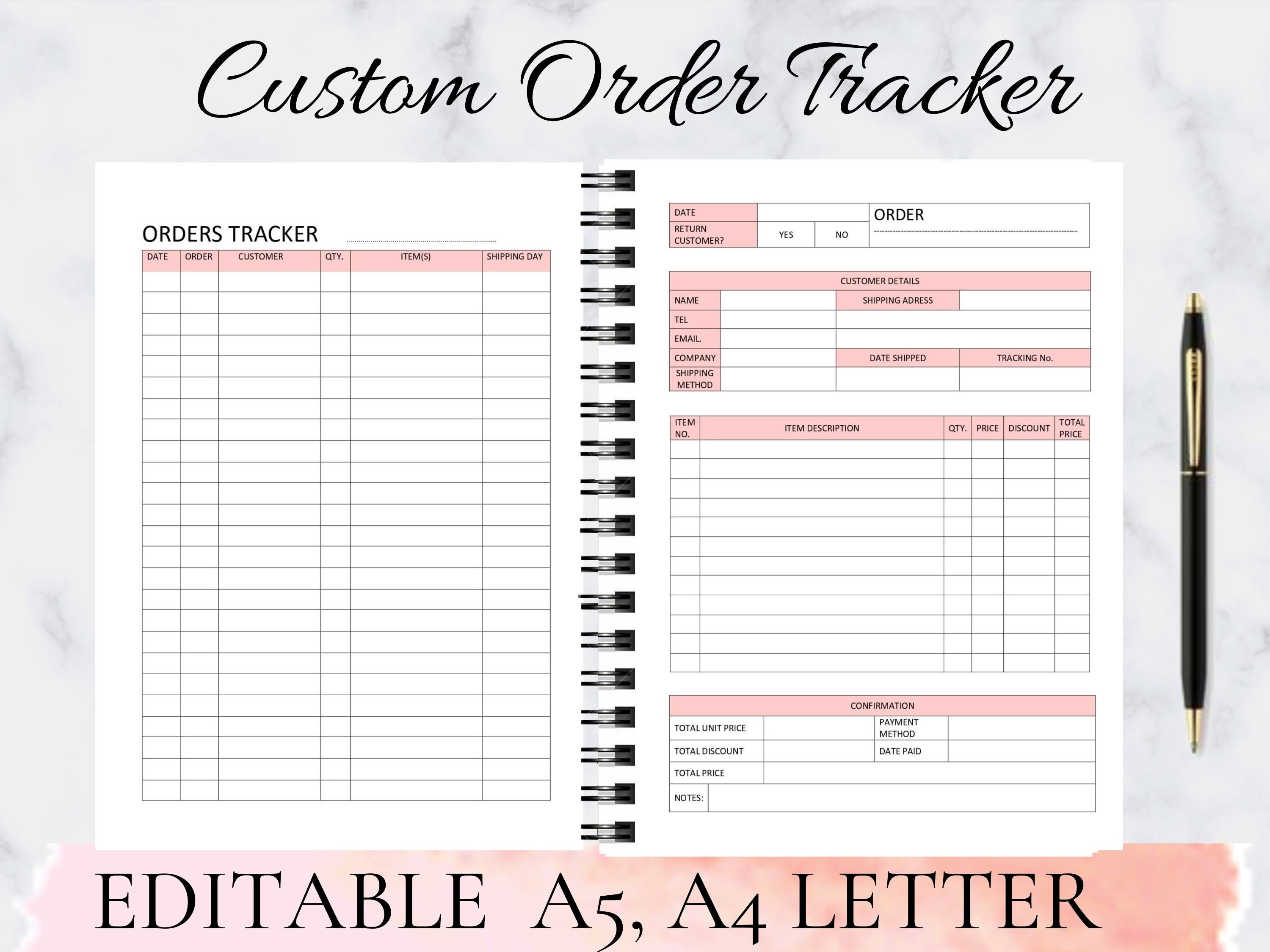 Custom Order Form, Order Tracker, Printable Order Form, Order Form ...