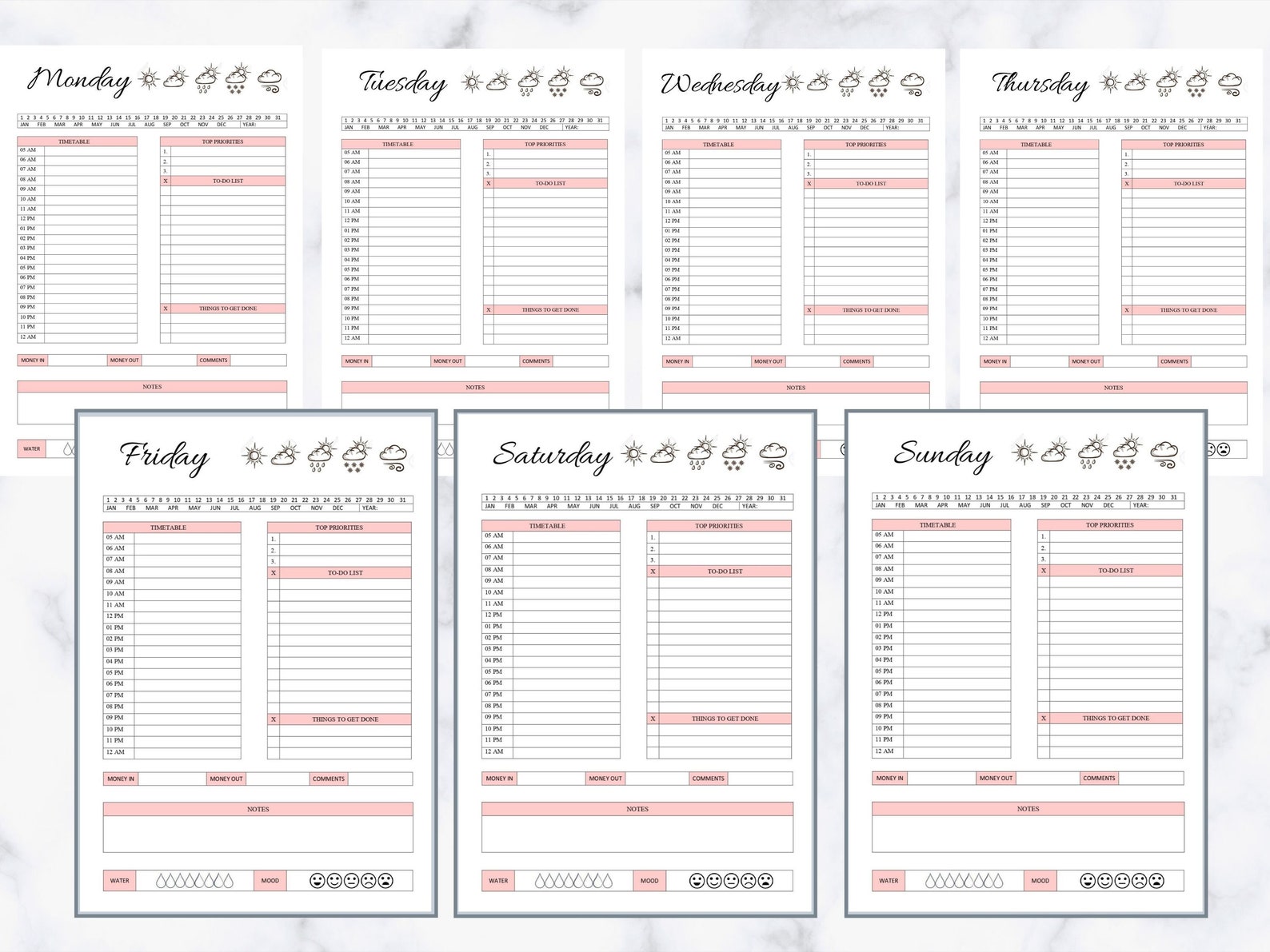 Printable 7 Day Planner Daily Planner Day Planner Work Planner | Etsy
