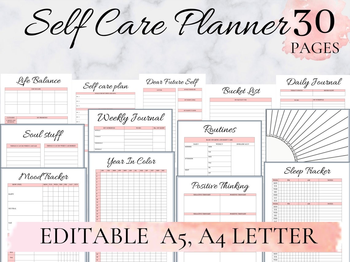 Self Care Planner Self Care Workbook Self Care Printable - Etsy