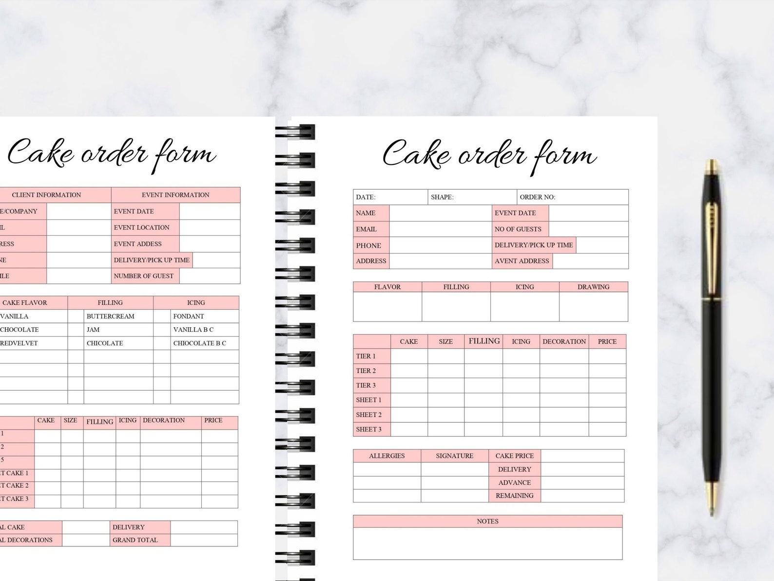 Cake Order Form, Printable Cake Order Form, Bakery Order Form, Baking ...
