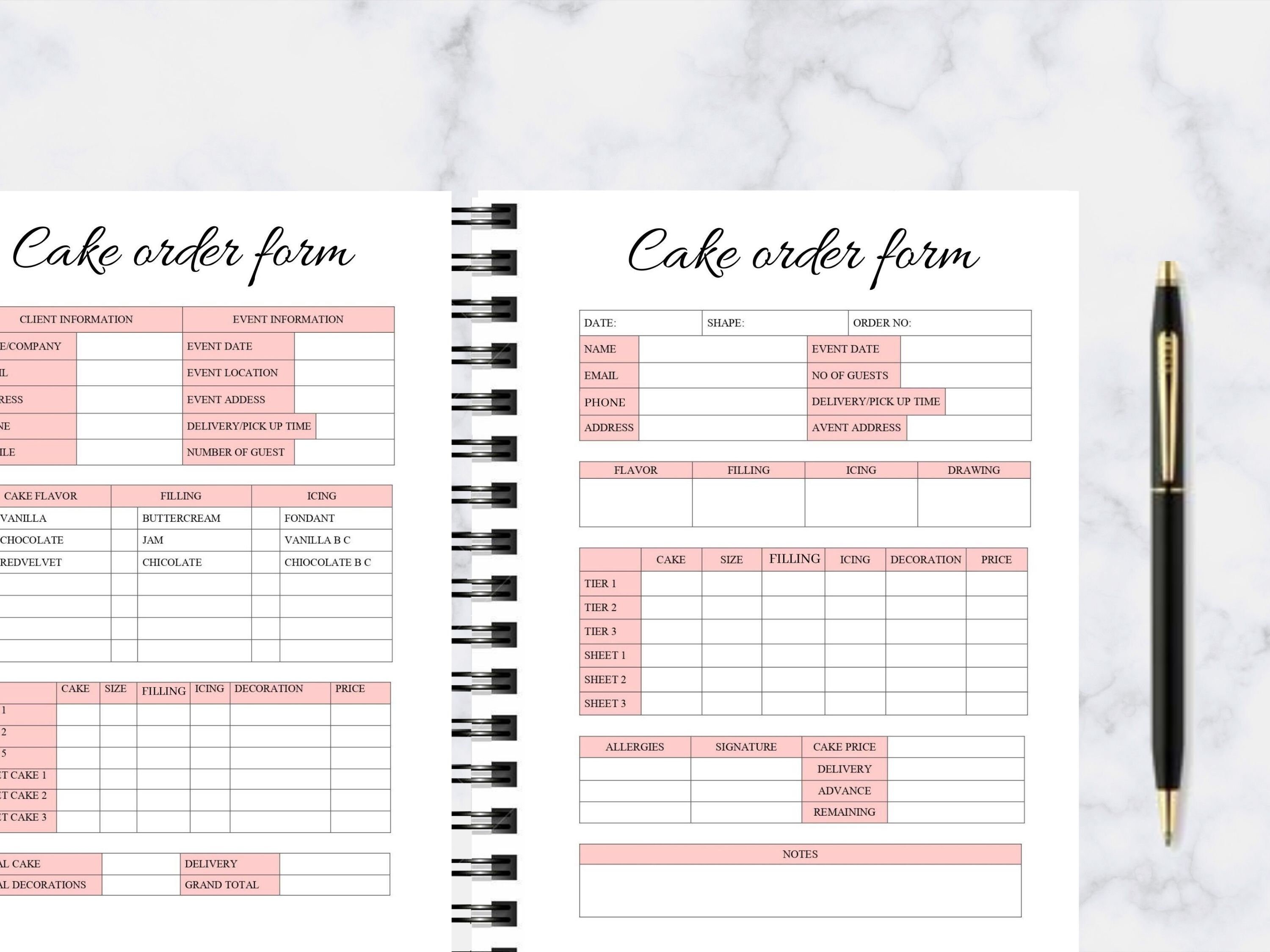 Cake Order Form, Printable Cake Order Form, Bakery Order Form, Baking ...
