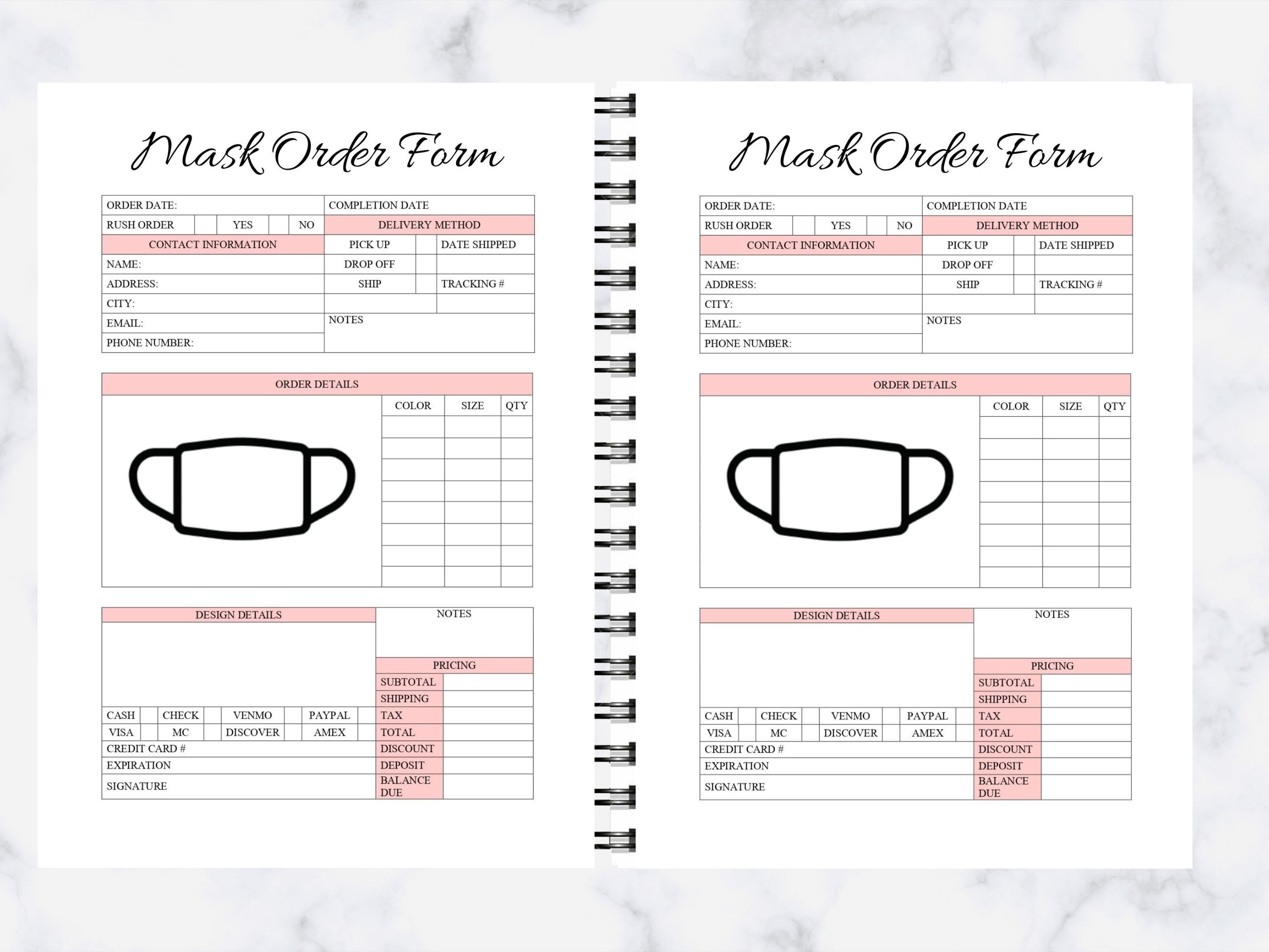 Facemask Order Form, Mask Order Form, Craft Business Order Form, Etsy ...