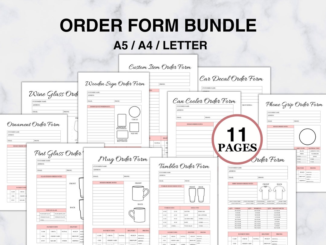 Small Business Forms Bundle, Order Form Bundle, Tumbler Tshirt Order ...
