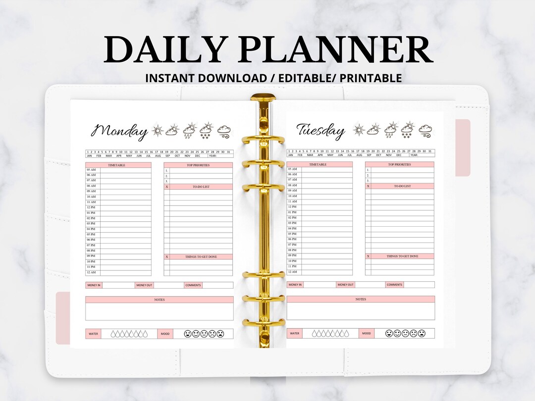 7 Day Planner Printable, Daily Planner, Minimalist Daily Planner ...