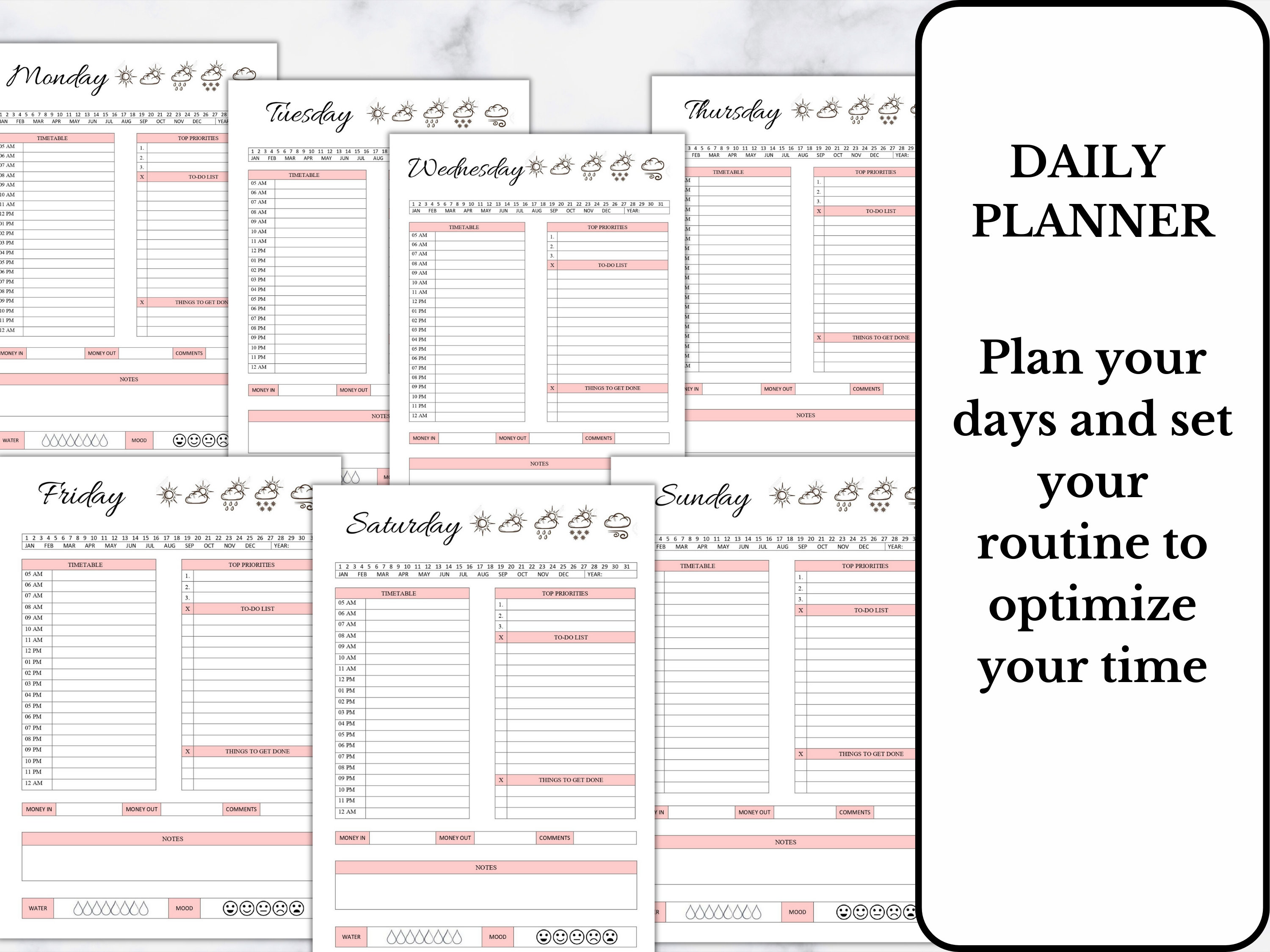 7 Day Planner Printable Daily Planner Minimalist Daily - Etsy