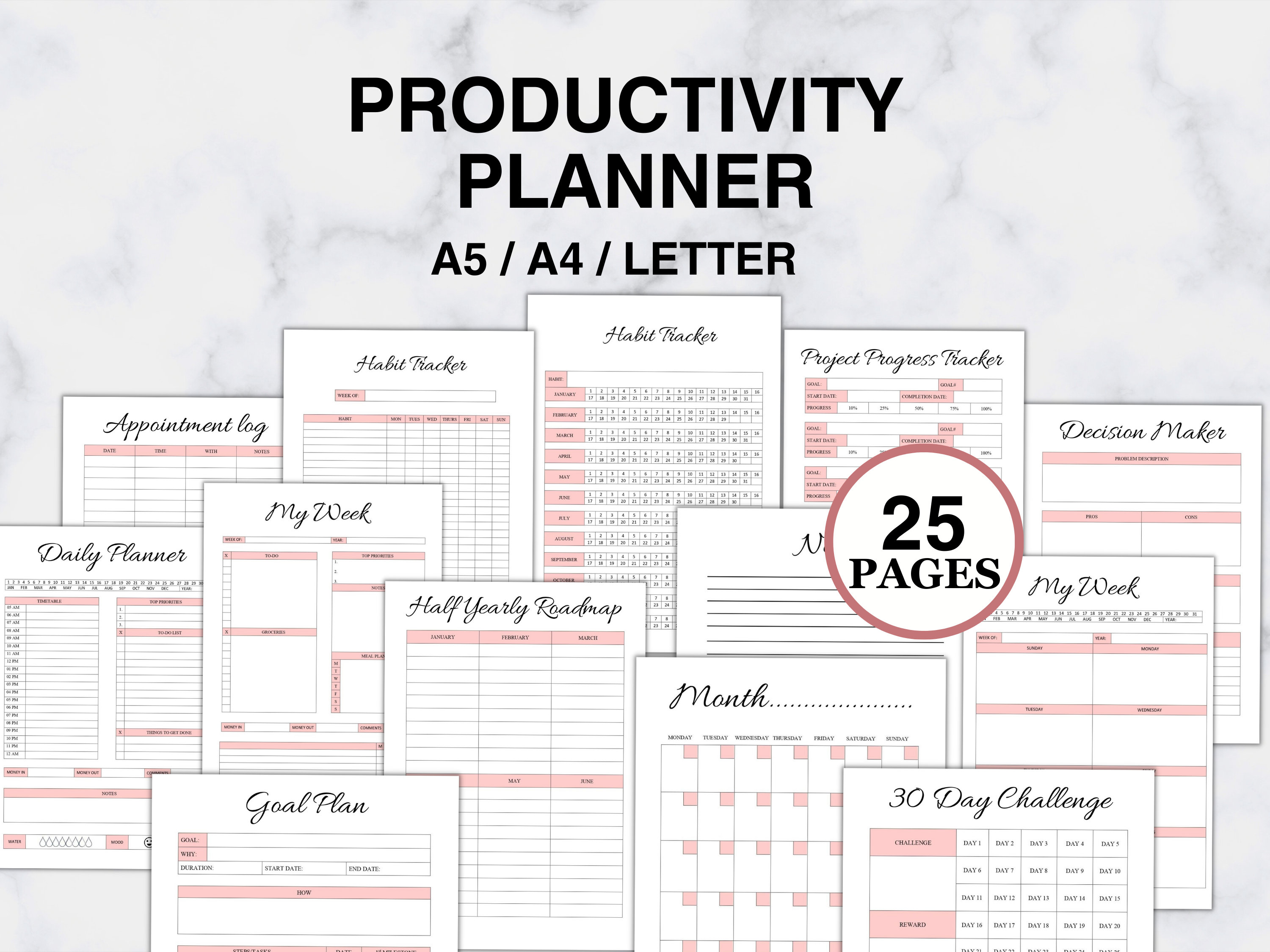 Productivity Planner Printable, Daily Productivity Planner Bundle ...
