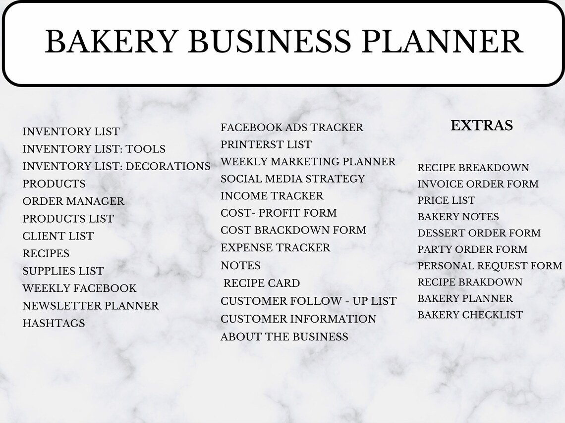 Bakery Business Planner Cakes Cupcakes Home Baking Bakery Printable ...