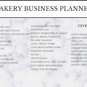 Bakery Business Planner Cakes Cupcakes Home Baking Bakery Printable ...