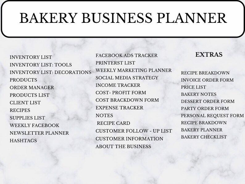 Bakery Business Planner Cakes Cupcakes Home Baking Bakery Printable ...