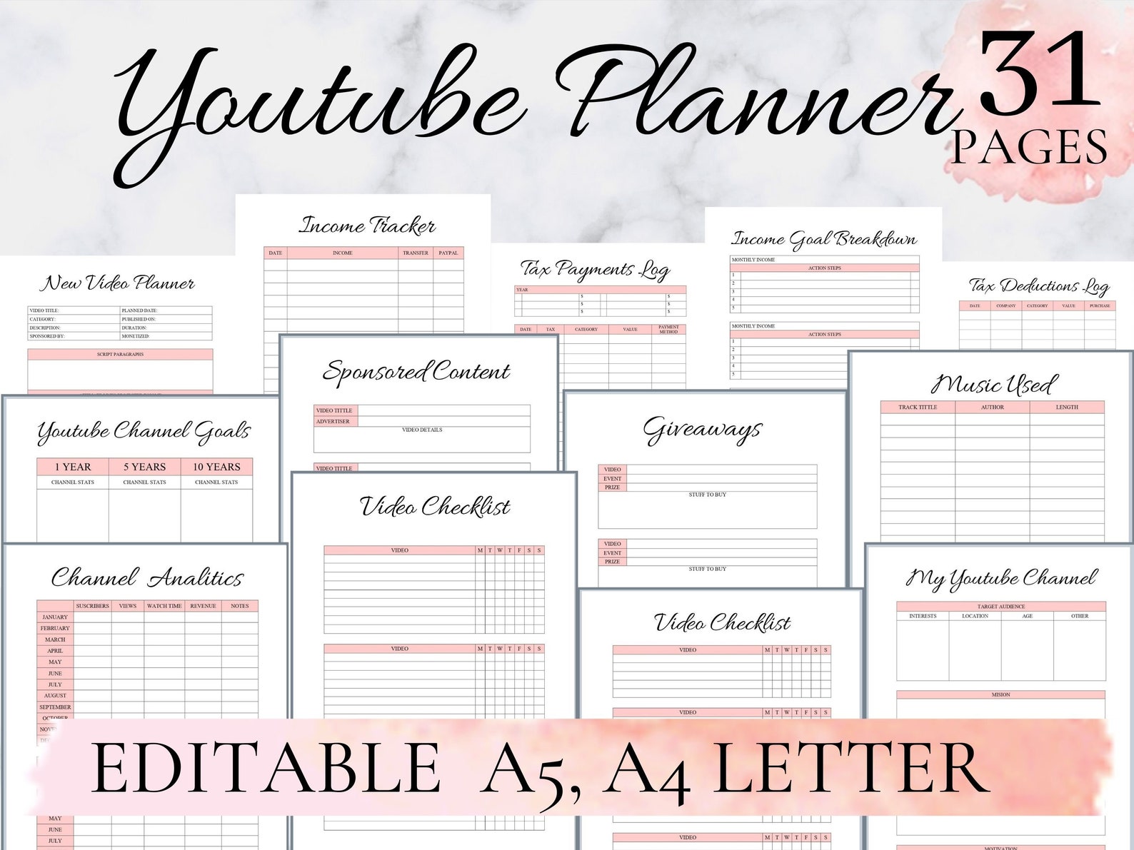 Youtube Planner Youtube Planner Printable Youtube Planner - Etsy Canada
