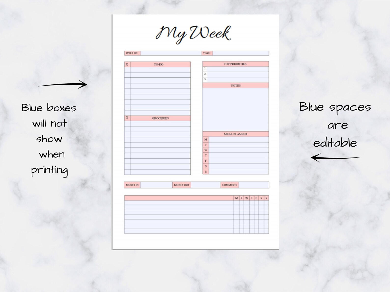 Week at a Glance Printable Weekly Planner Printable Week at a Glance ...