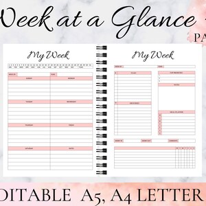 Week at a Glance Printable Weekly Planner Printable Week at a Glance ...