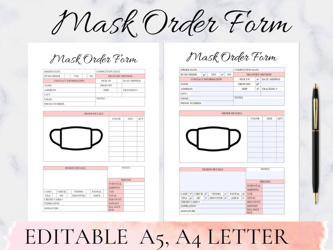 Facemask Order Form, Mask Order Form, Craft Business Order Form, Etsy ...