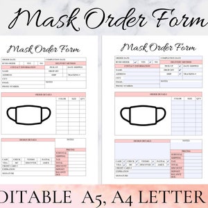 Facemask Order Form, Mask Order Form, Craft Business Order Form, Etsy ...