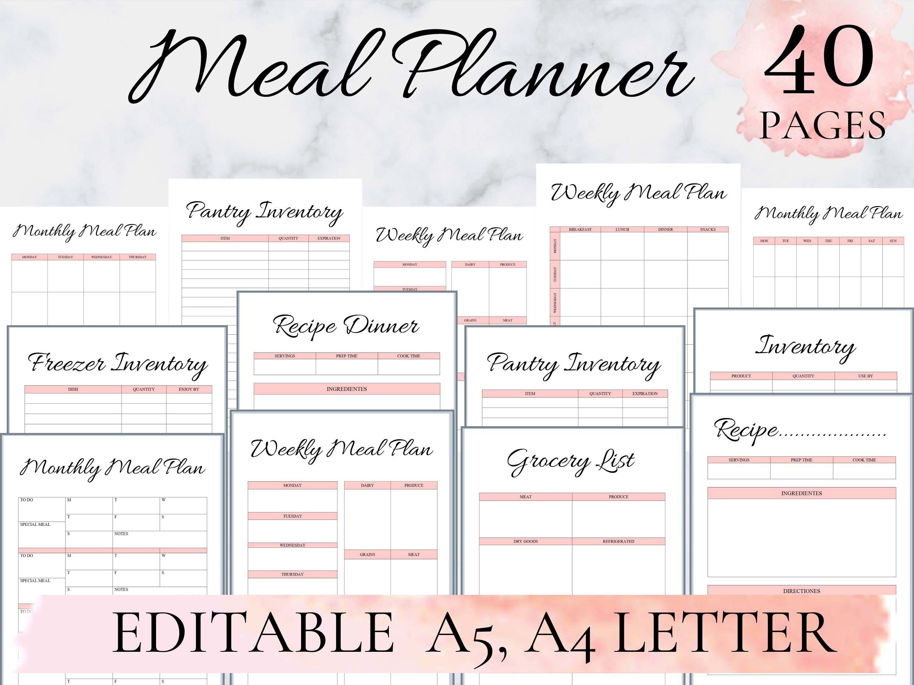 Meal Planner Printable, Weekly Meal Planner, Monthly Meal Planner, Meal ...
