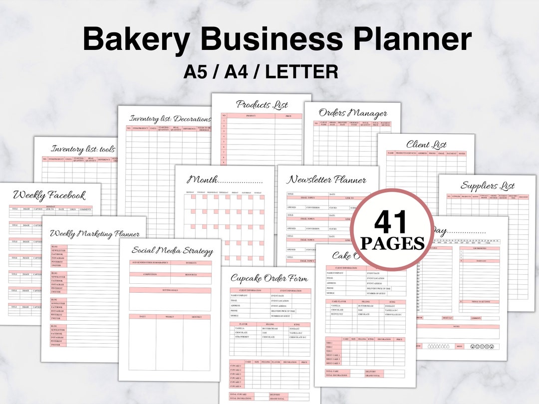 Bakery Business Planner Cakes Cupcakes Home Baking Bakery Printable ...