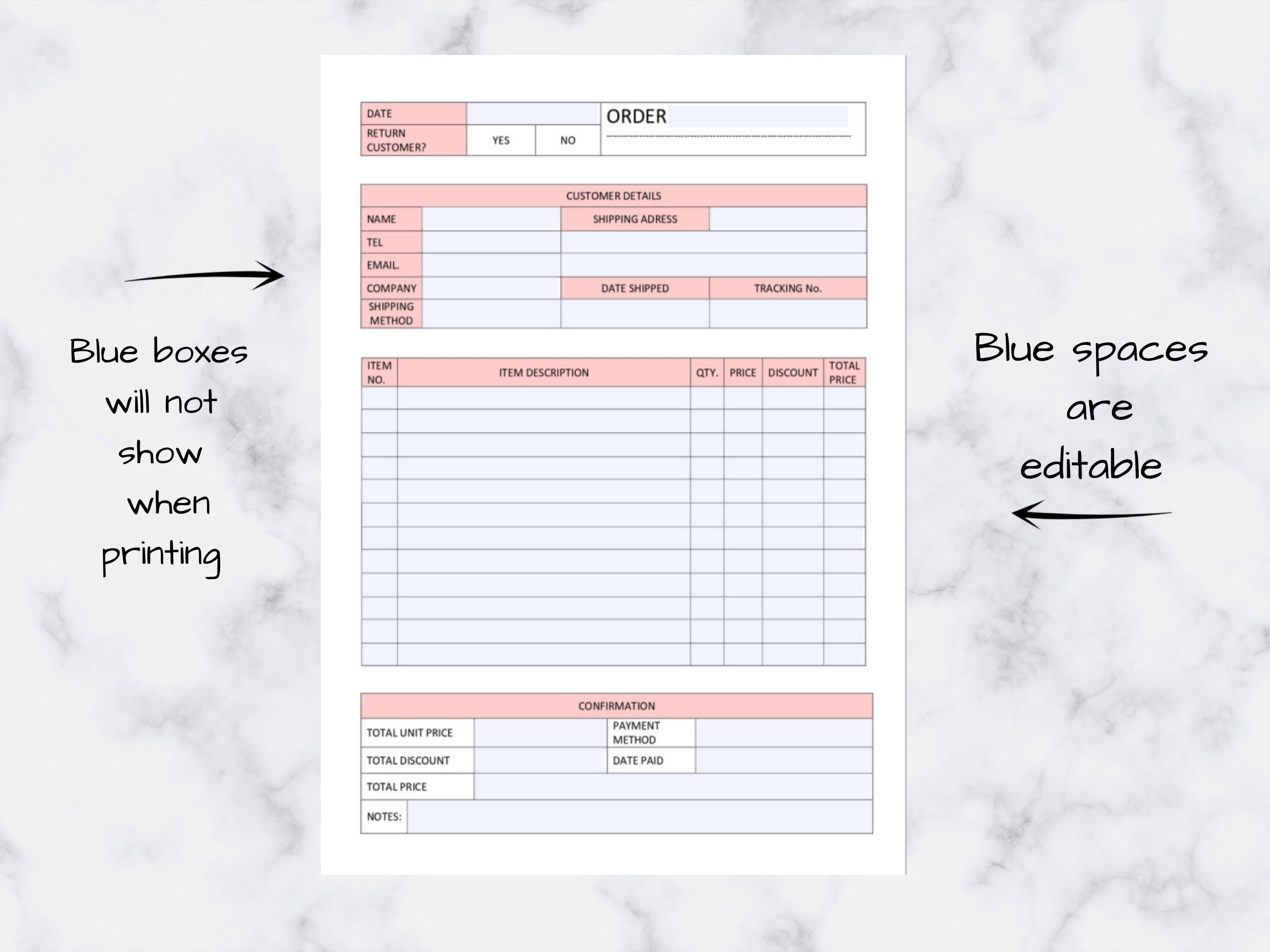 Custom Order Form, Order Tracker, Printable Order Form, Order Form ...