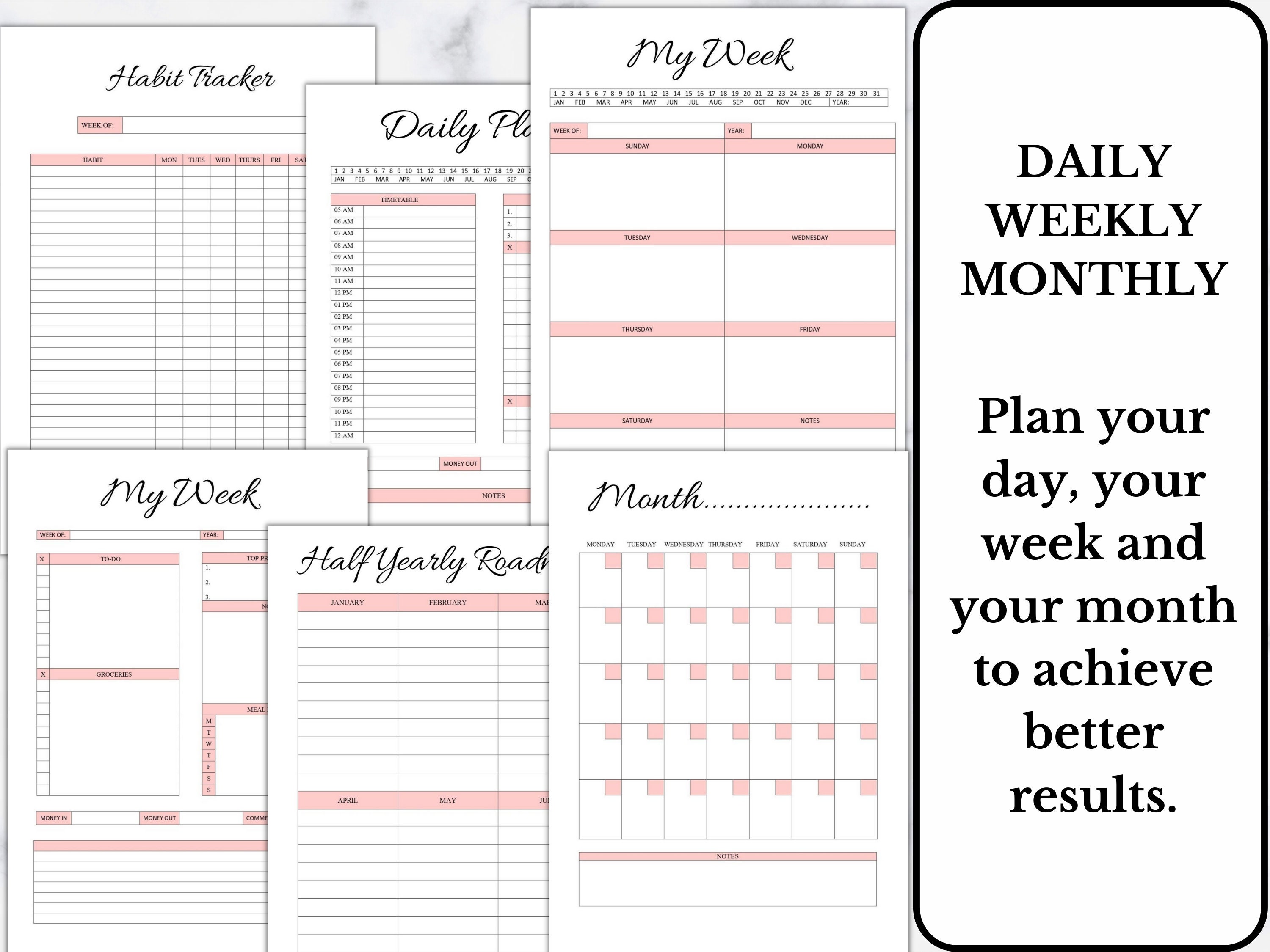 Productivity Planner Printable, Daily Productivity Planner Bundle ...