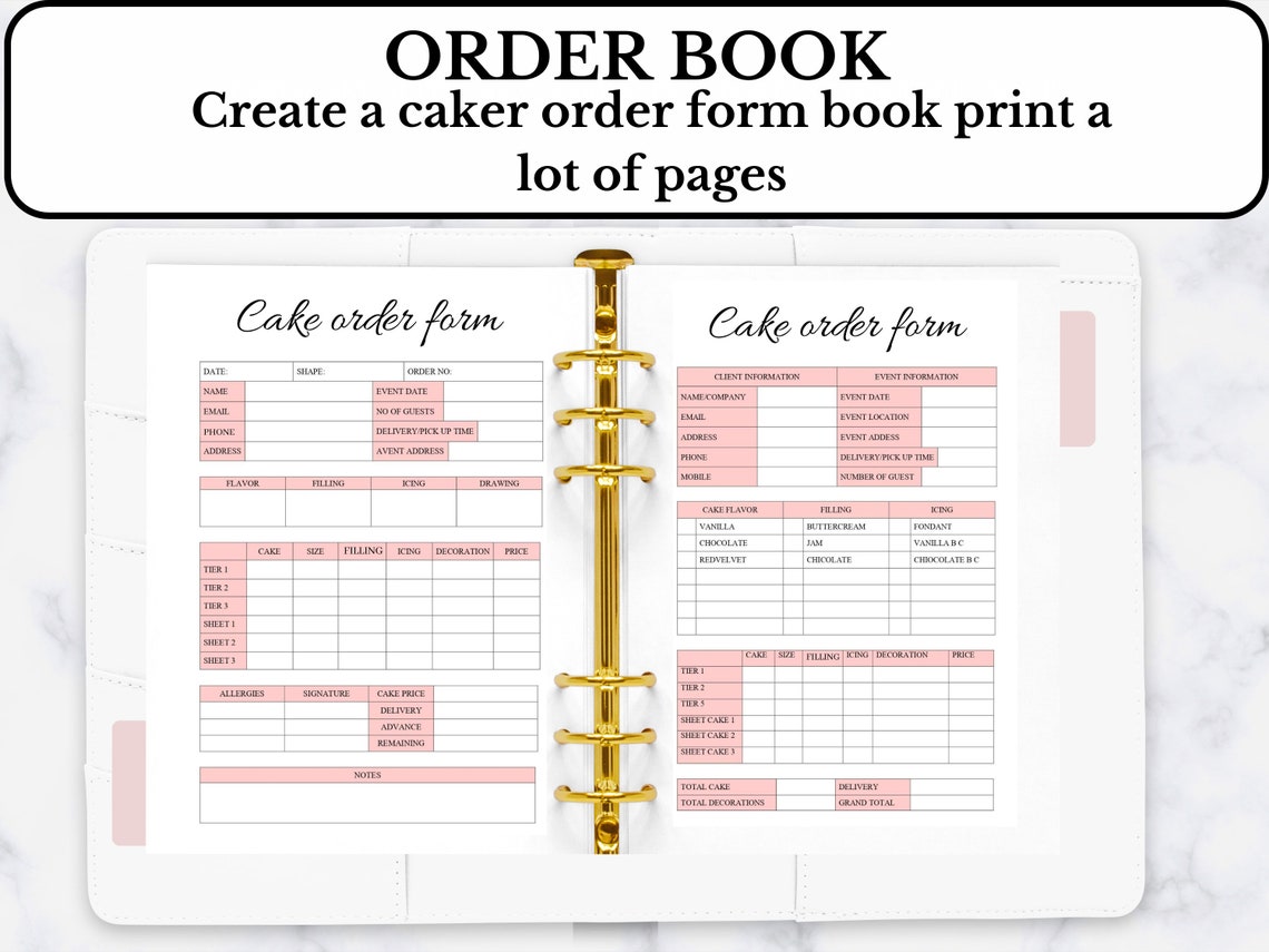 Cake Order Form Printable Cake Order Form, Bakery Order Form, Baking ...