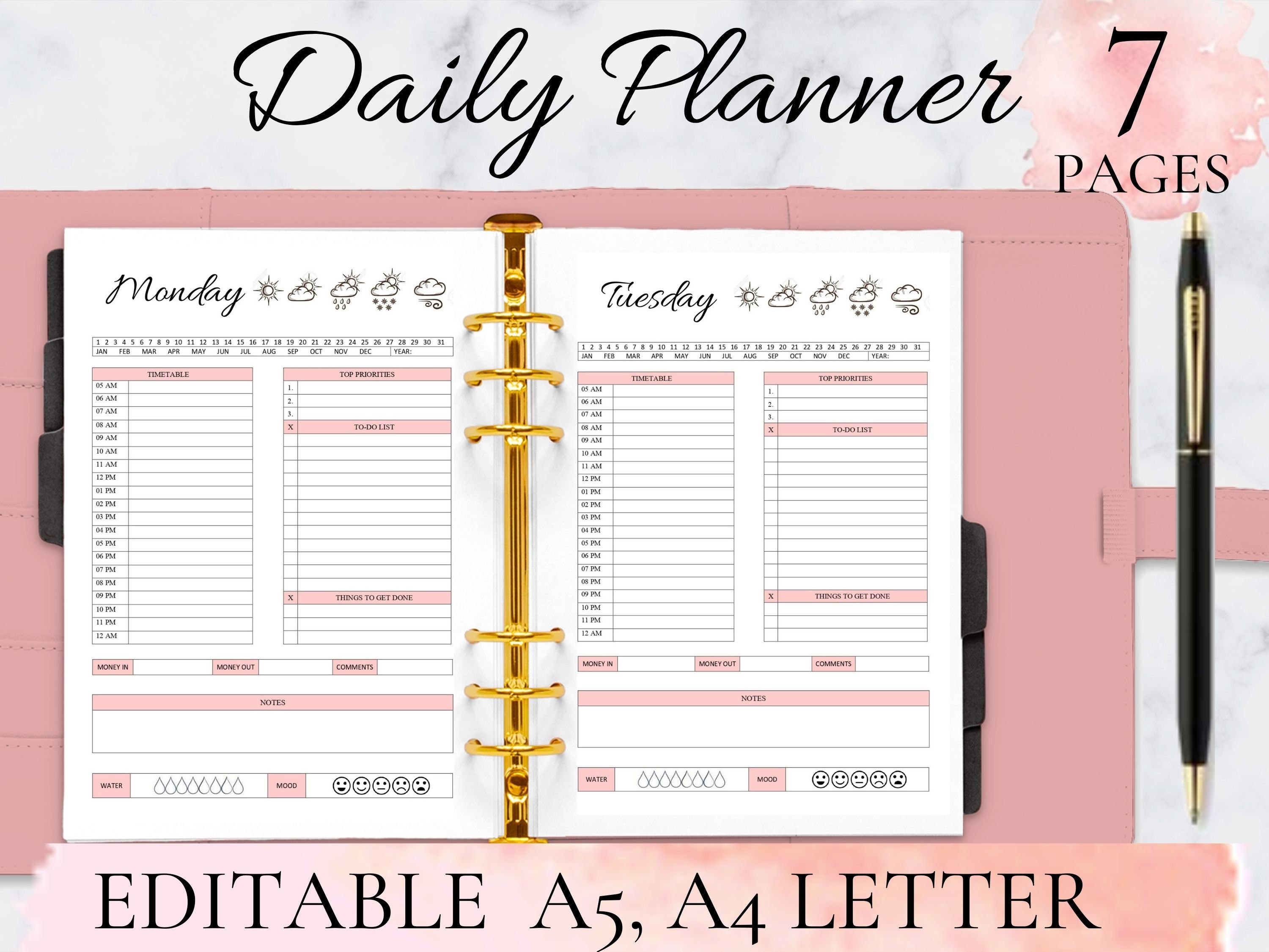 Daily Planner Printable, Daily Planner, Daily Planner Insert,daily ...