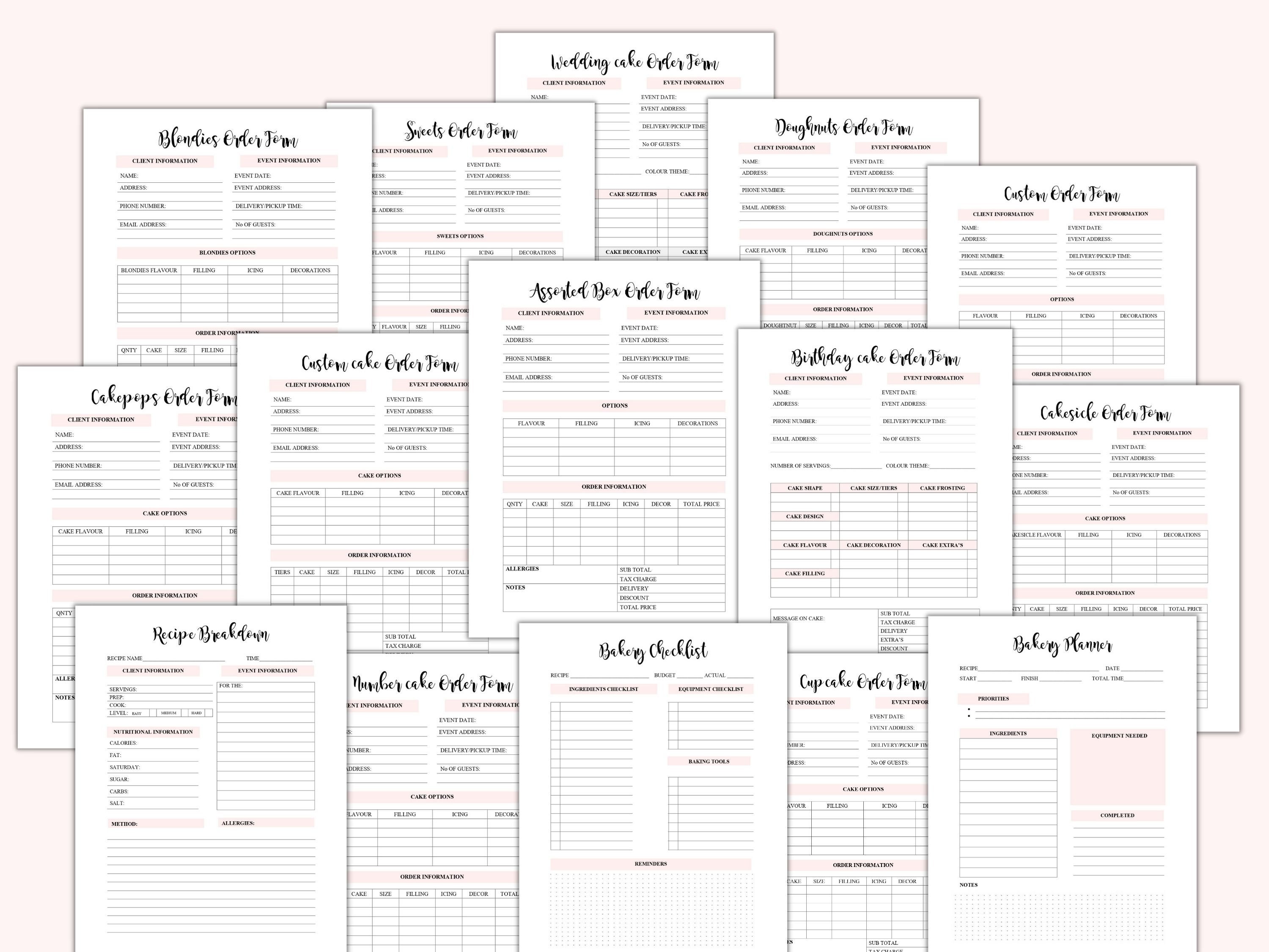 Bakery Business Planner Bakery Planner Bakery Order Fomr - Etsy