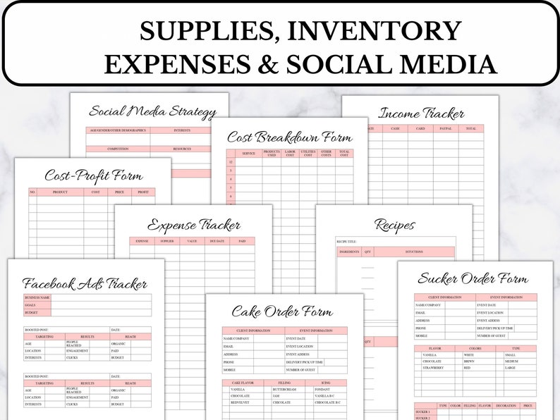 Bakery Business Planner Cakes Cupcakes Home Baking Bakery Printable ...