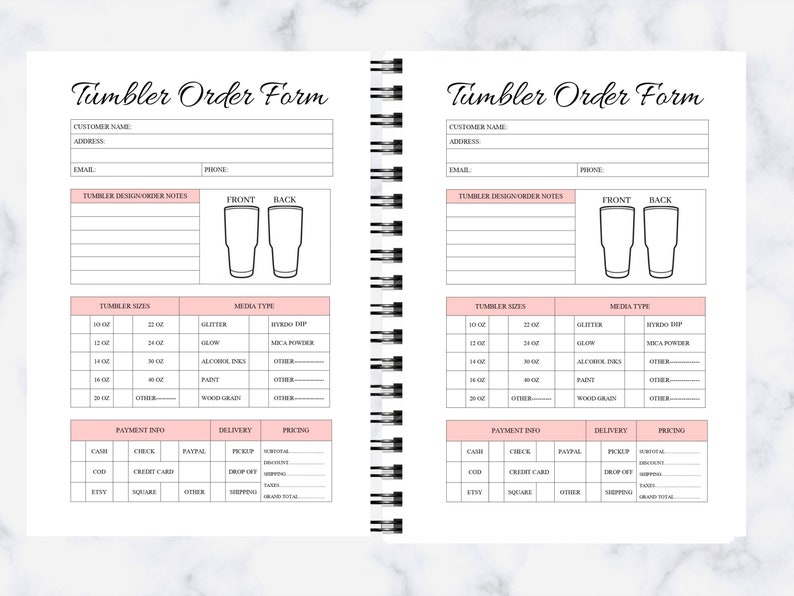 Tumbler Order Form, Tumbler Order Form Editable, Tumbler Order Form ...