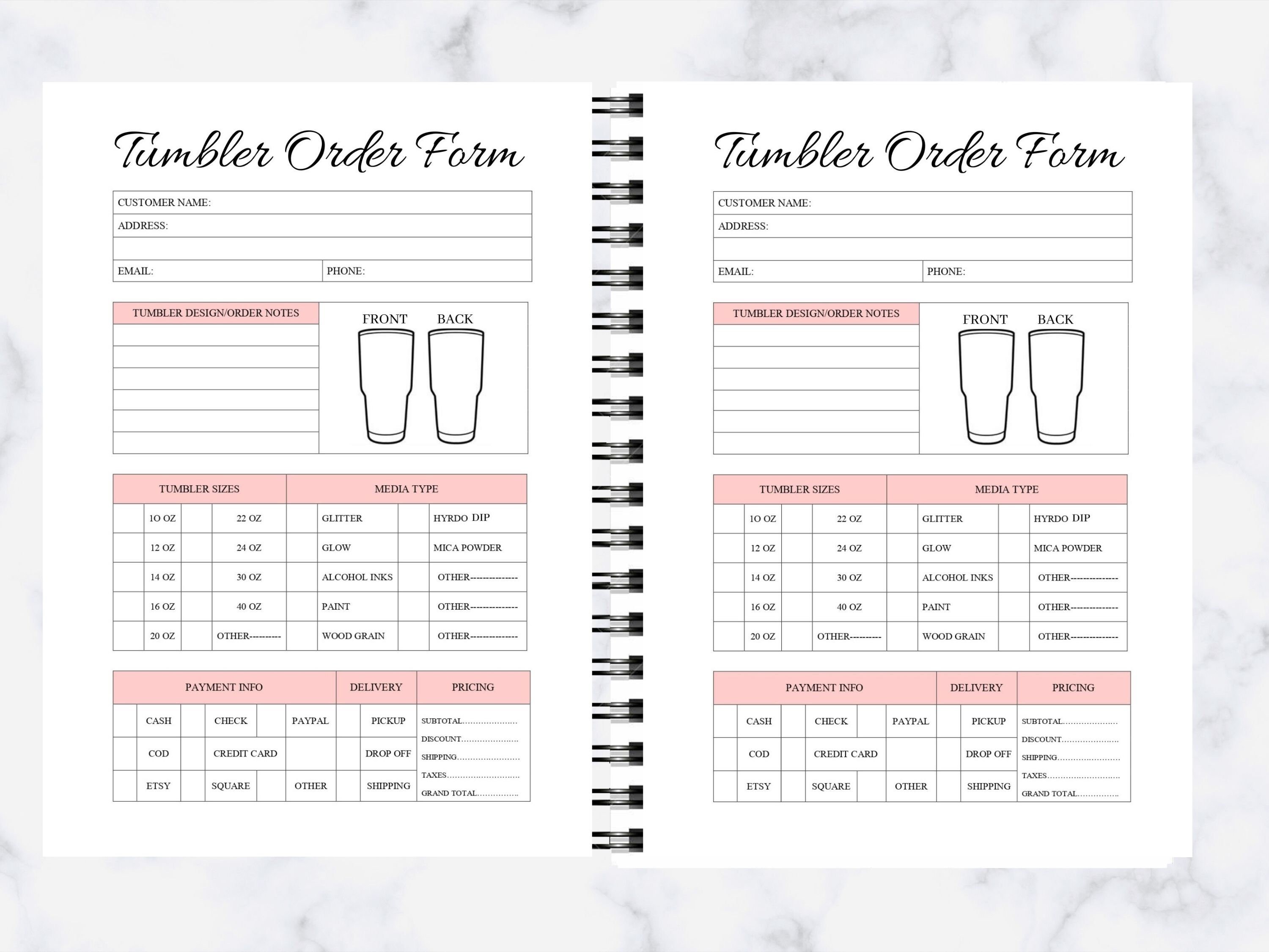 Tumbler Order Form, Tumbler Order Form Editable, Tumbler Order Form ...
