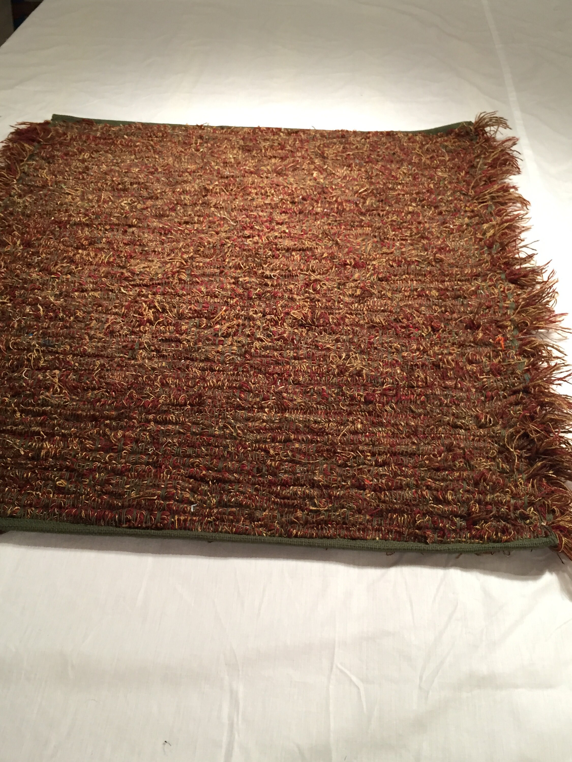 Handwoven Pendelton Wool Shag Rag Rug Burgundy, Brown, & Yellow With ...