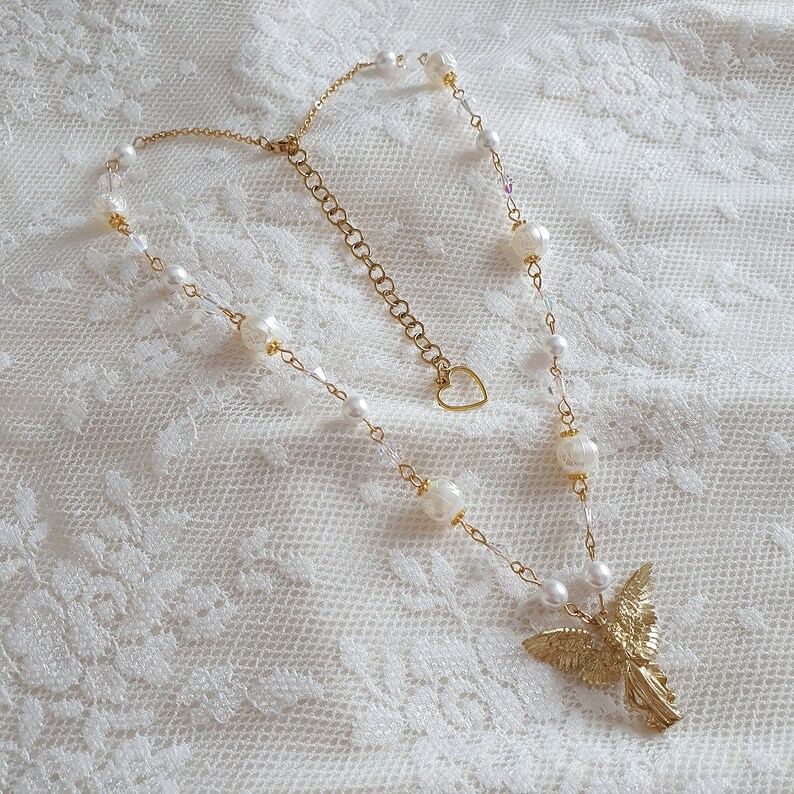 Golden Holy Angel Pearl Beaded Necklace - Etsy UK