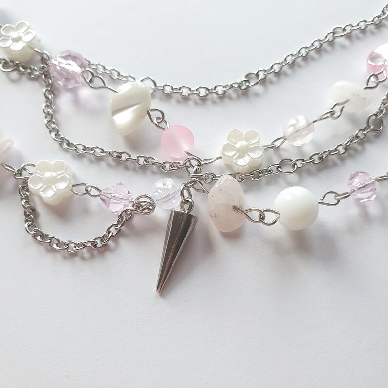 Heartbreak Pink Glass and Chains Clutter Necklace - Etsy