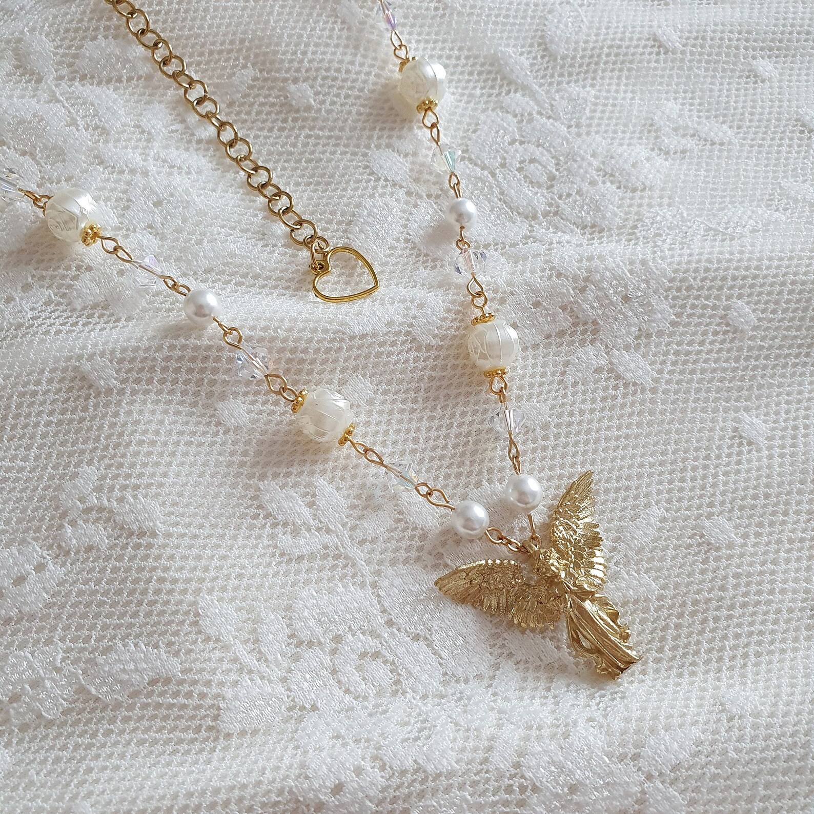 Golden Holy Angel Pearl Beaded Necklace - Etsy UK