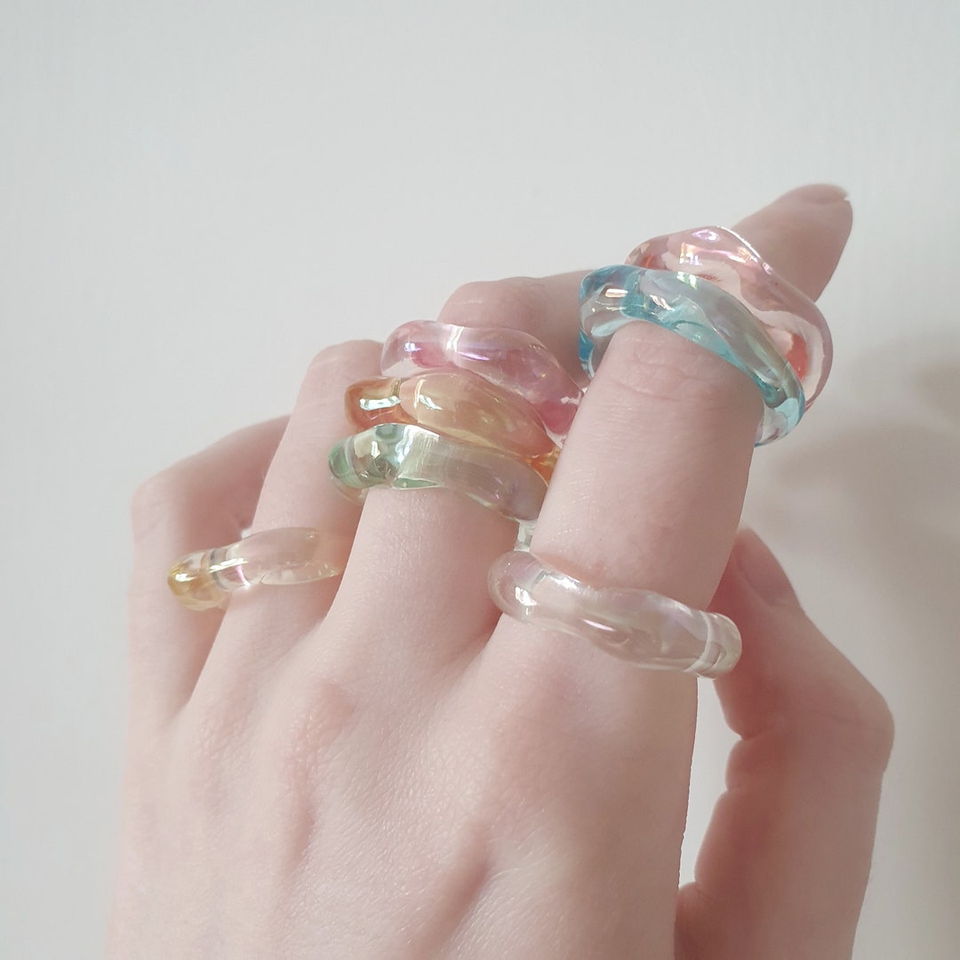 Iridescent Pastel Jelly Acrylic Ring - Etsy