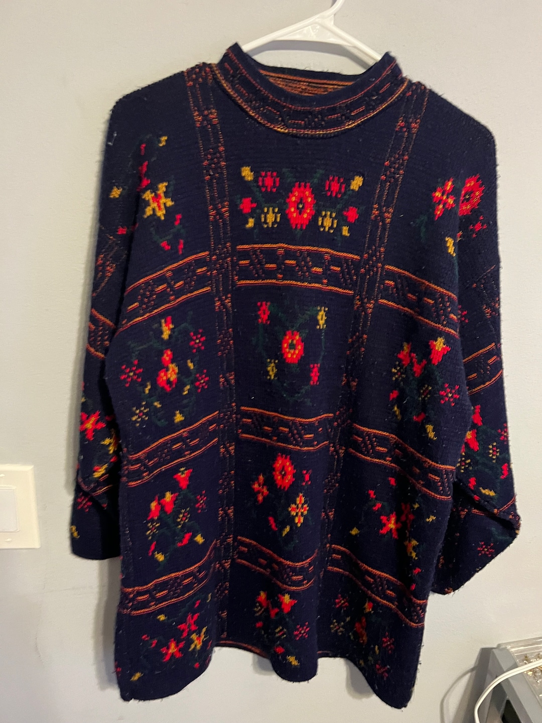 80s or 90s Classic Elements Primary Colors Sweater, Cottagecore Sweater ...