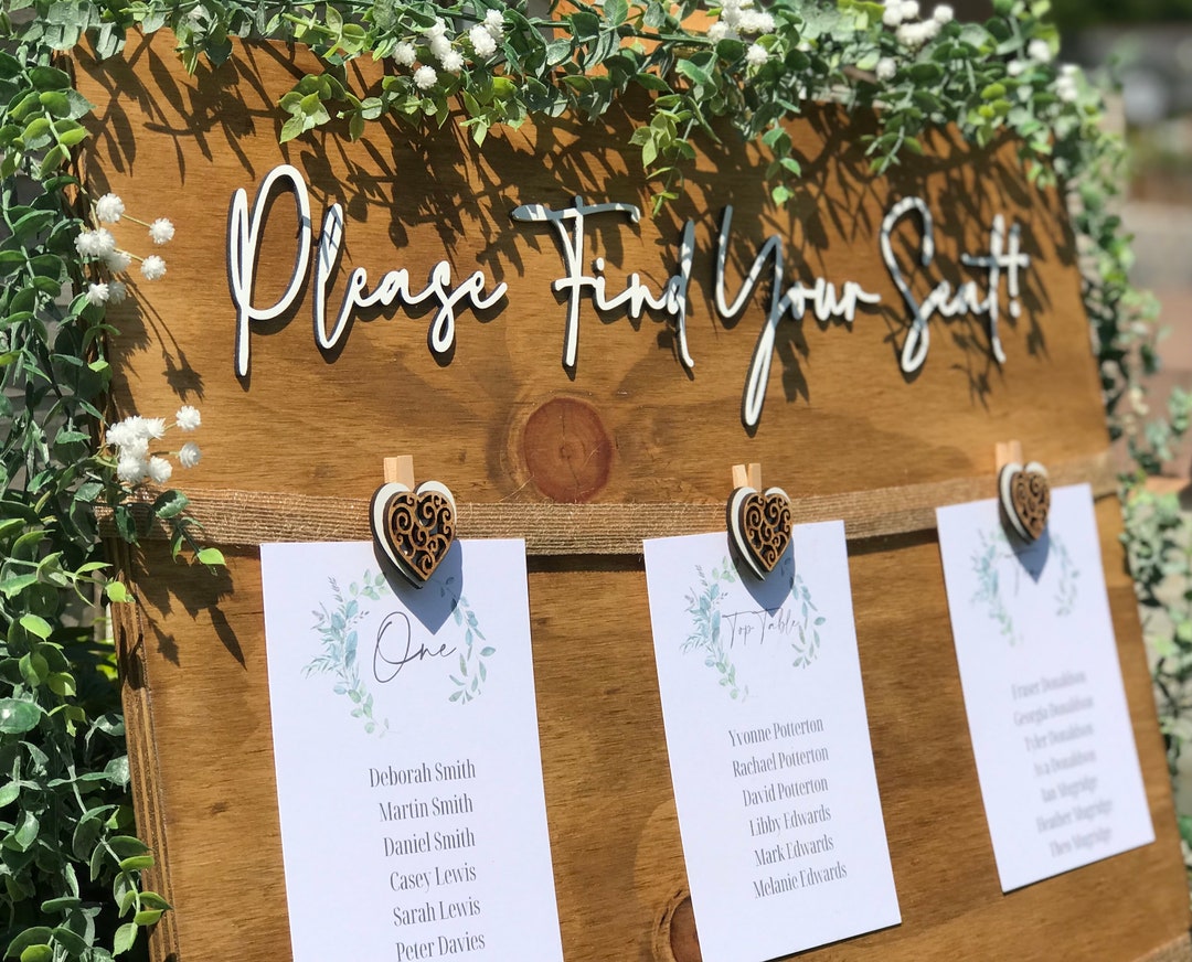 Rustic Wooden Wedding Table Plan, Personalised Wedding Seating Plan ...