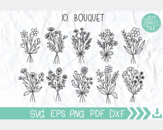 Bouquet svg bundle fleurs svg png dessiné à la main svg - Etsy France