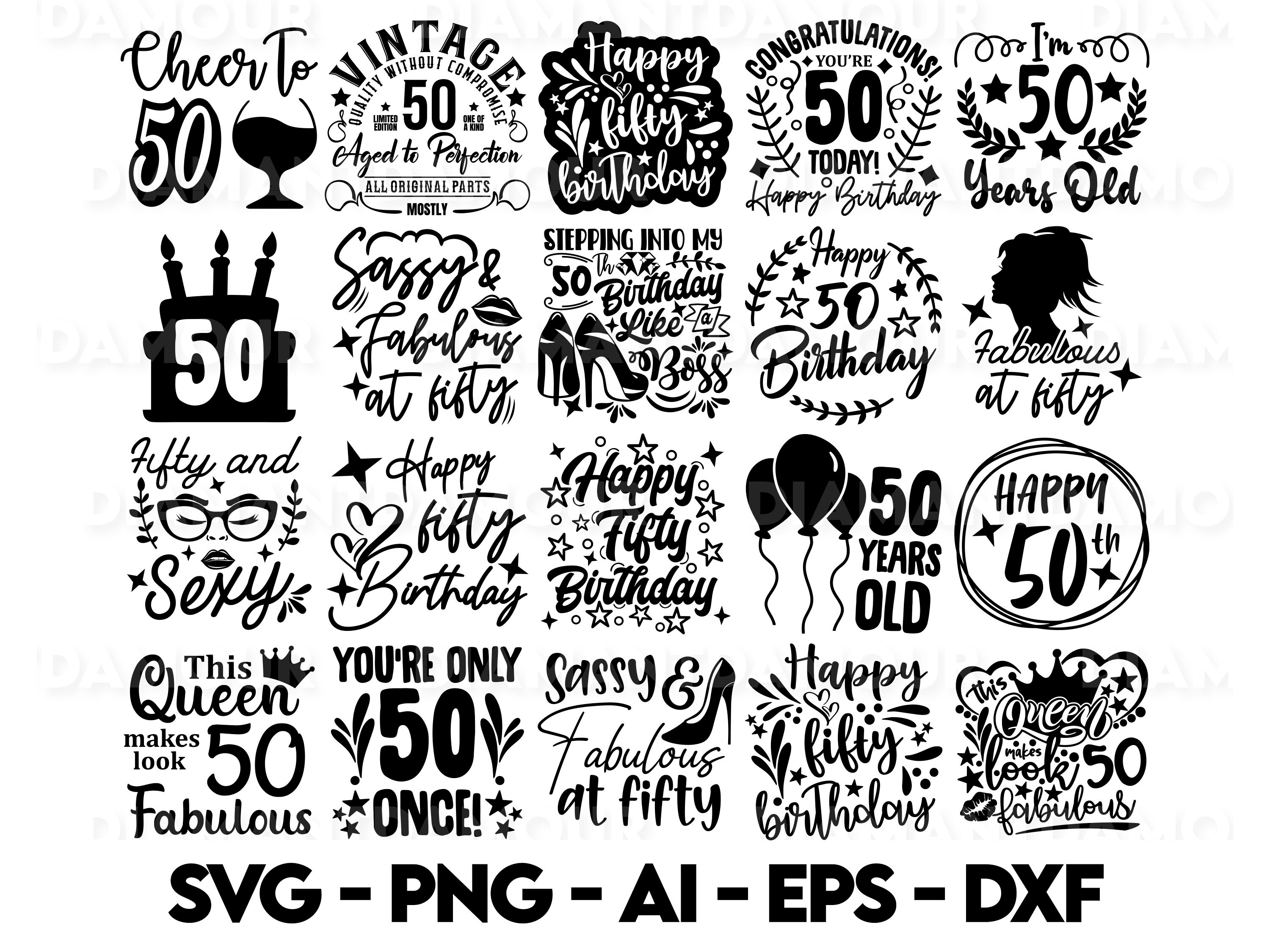 50th Birthday Svg Bundle Png Dxf Eps And Jpeg Included Etsy Uk