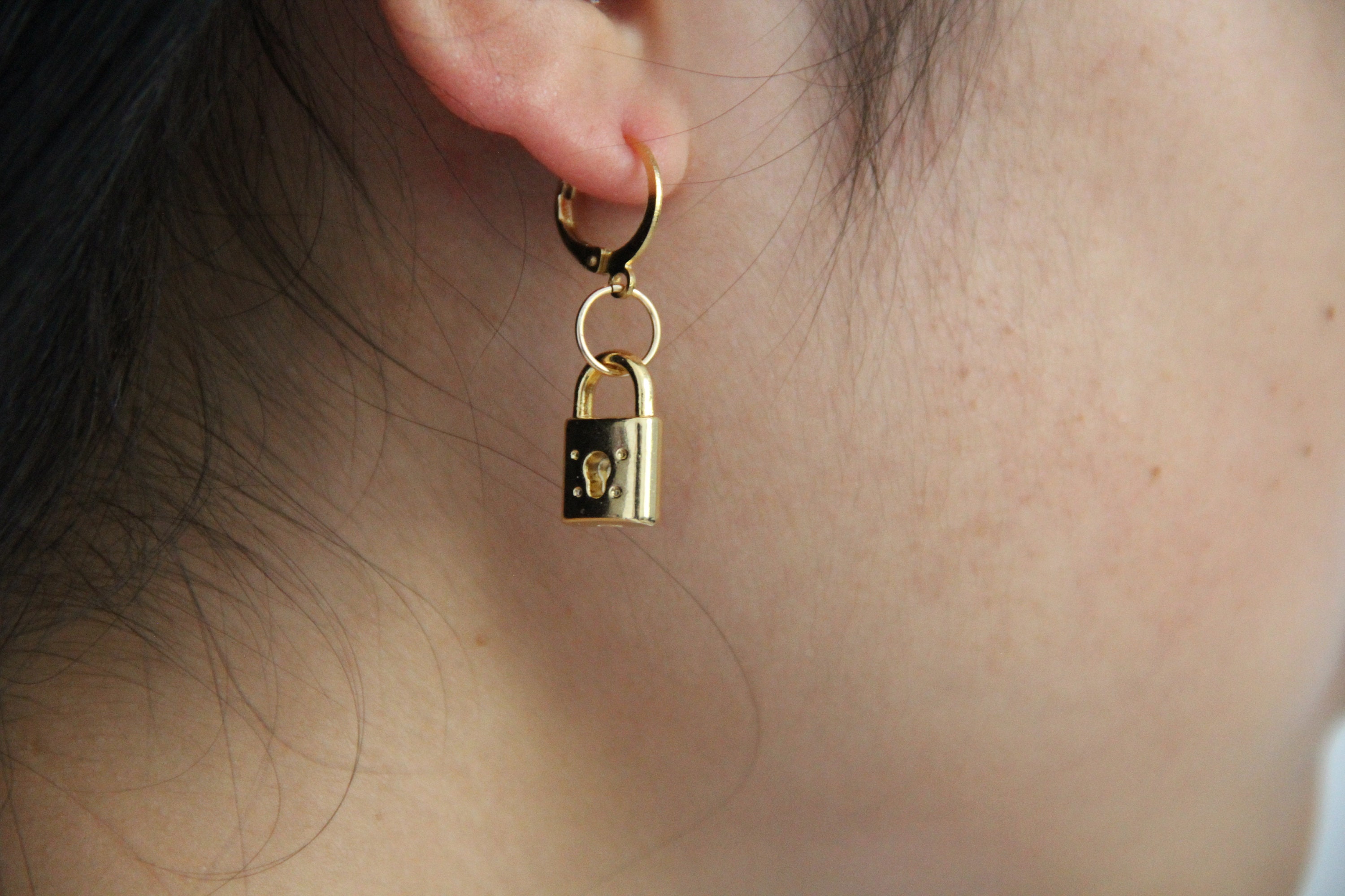 Padlock Lock Earrings Huggies Trendy Padlock Pendant 24K Gold Plated ...