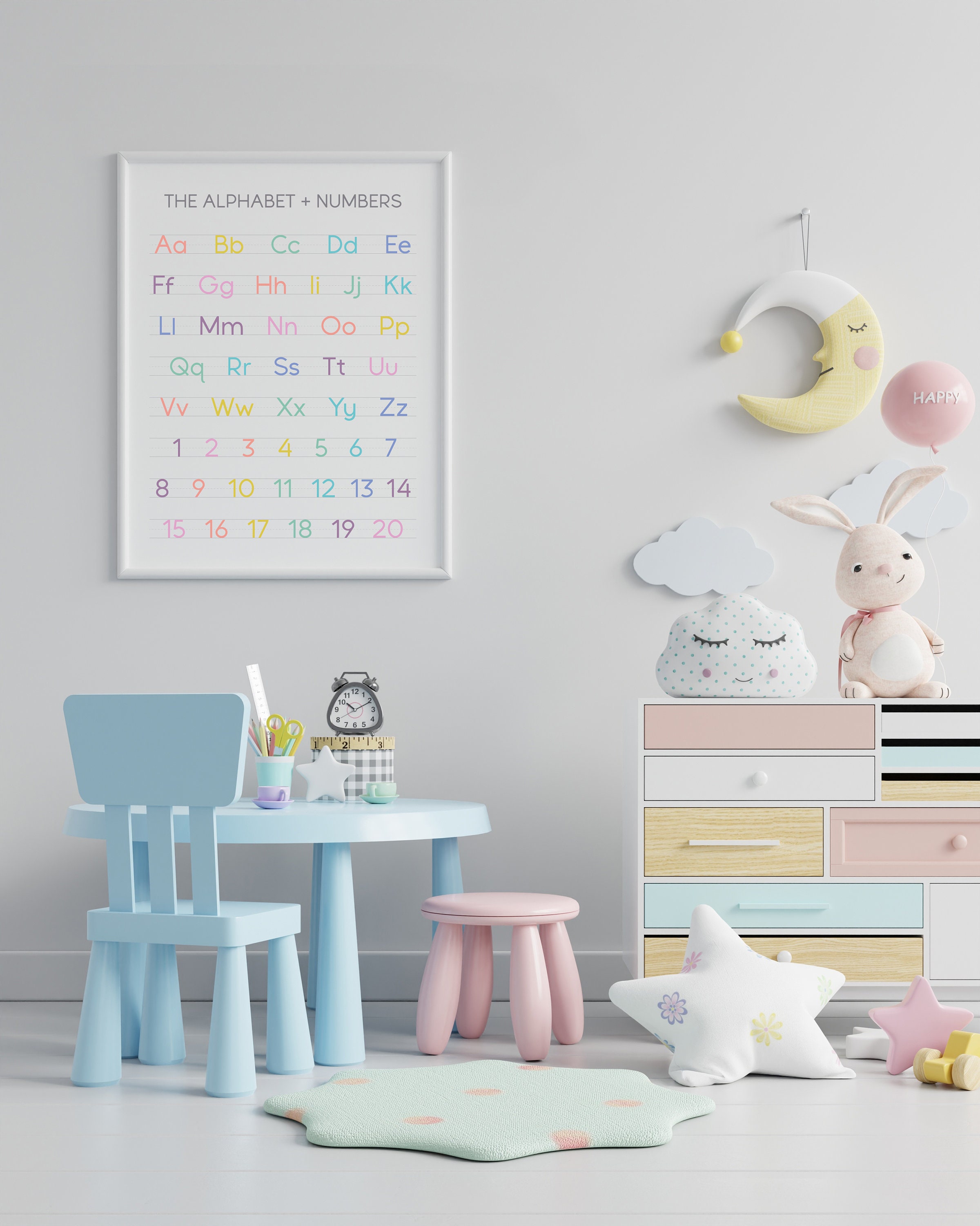 Pastel Alphabet Poster Handwriting Chart Print Educational - Etsy