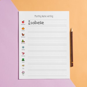 Monthly Name Writing Practice Sheet | Handwriting Practice for Kids ...