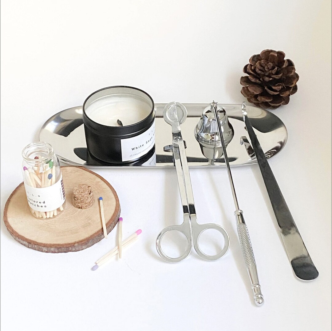 Silver Candle Care Kit | Four Piece Tool Kit | Wick Trimmer | Candle ...