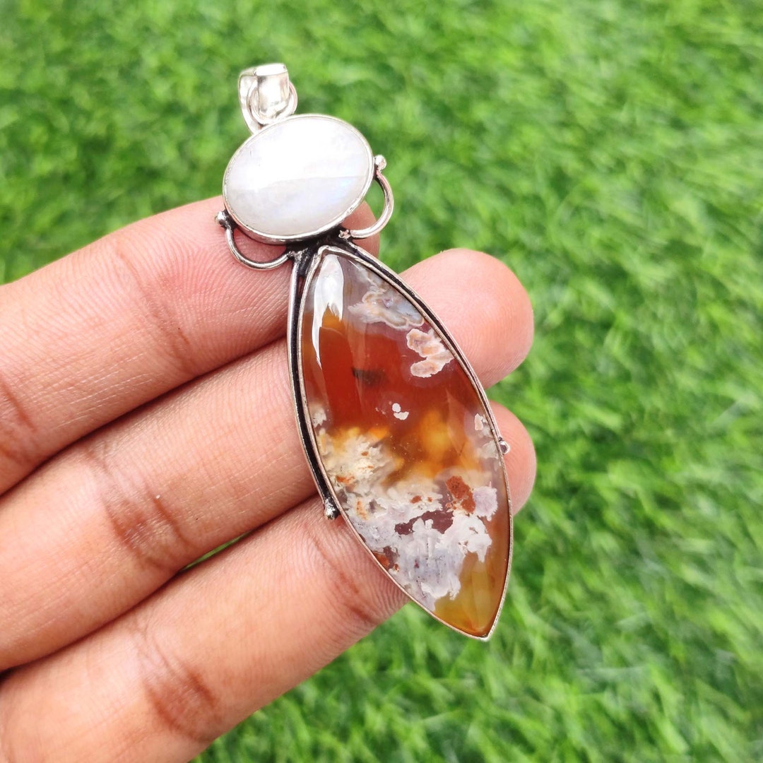 Natural Turkish Stick Agate Gemstone Pendant Boho Necklace - Etsy