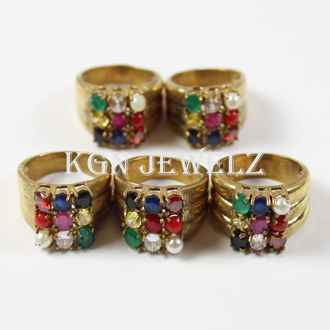 Designer Multi Stone Color Gemstone Ring Lot, Gold Plated Bulk Rings ...
