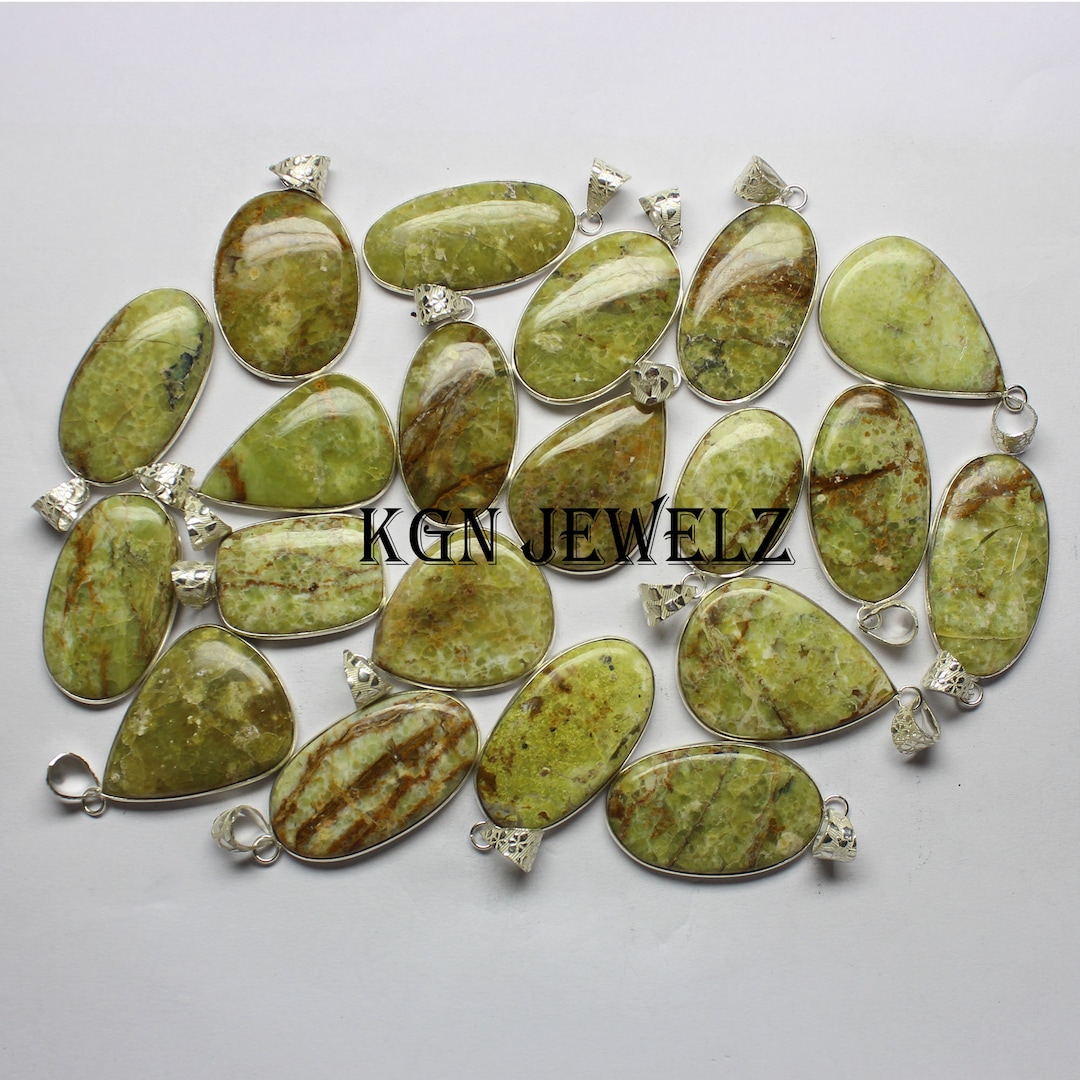 Natural Green Opal Gemstone Pendant Handmade Jewelry Lot, 925 Sterling ...