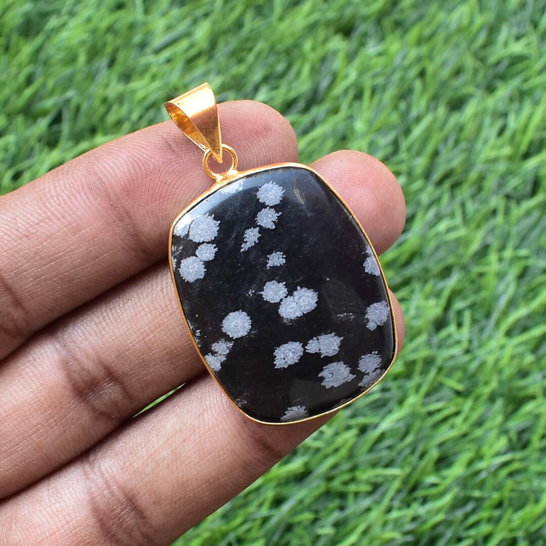 Snowflake Obsidian Pendant: Gold Plated Bezel, Natural Gemstone - Etsy