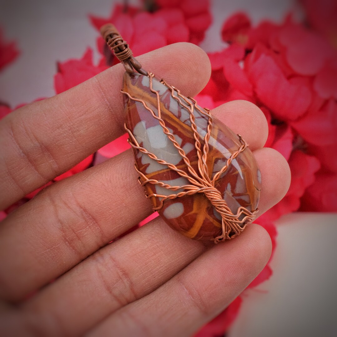 Noreen Jasper Tree of Life Pendant: Copper Wire Wrapped Necklace - Etsy UK